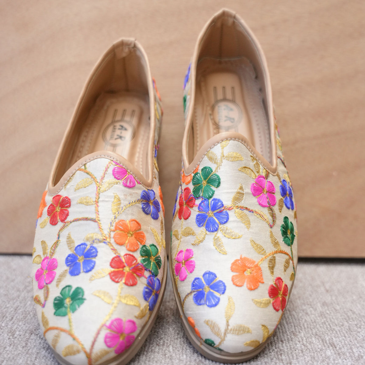 Gold Ethnic Mens Jooti With Flower Embroidered – Boutique Nepal