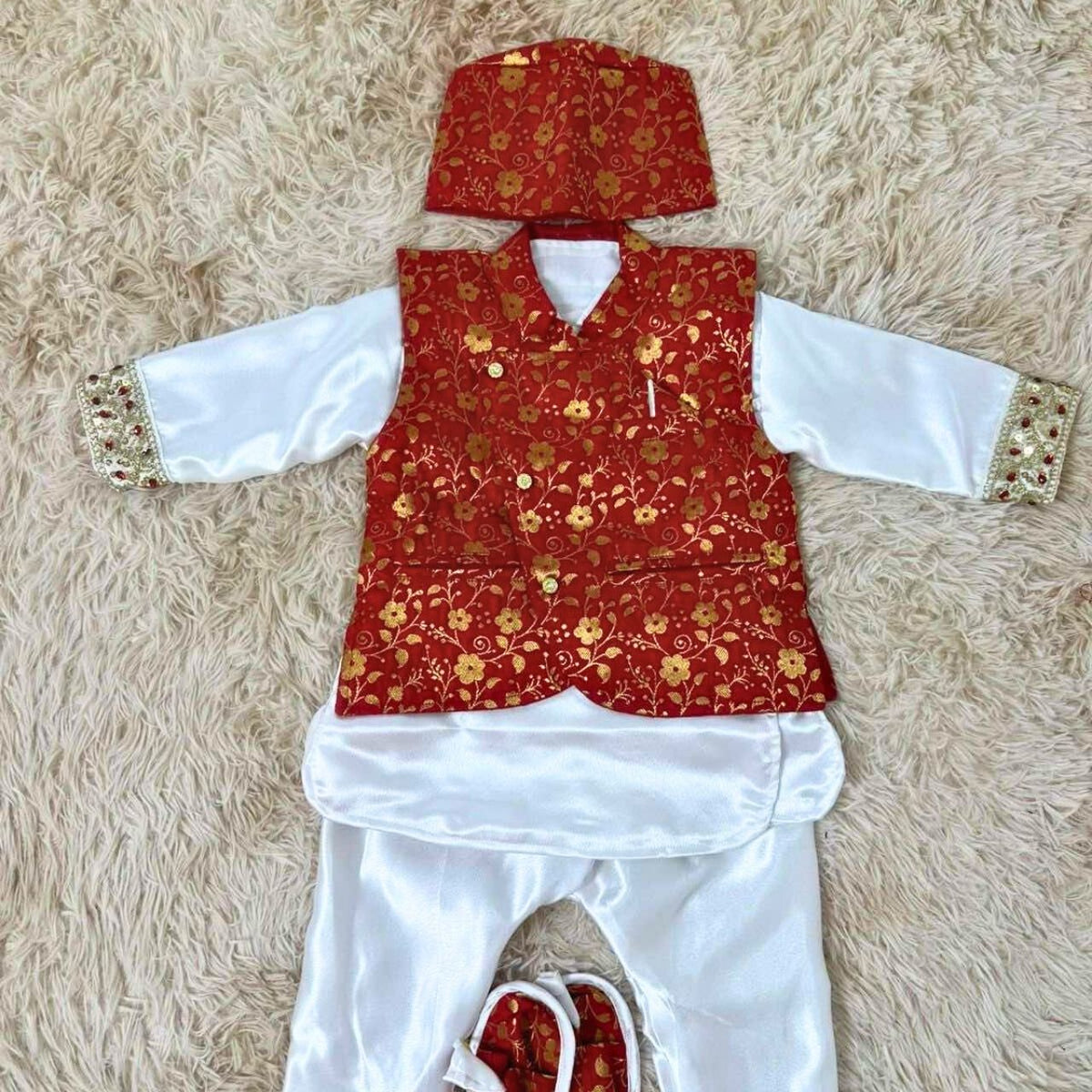 Baby Boy Red Brocade Pashni set – Boutique Nepal