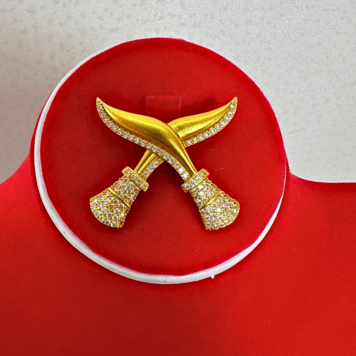 Gold Plated Khukuri Cross Diamond-Studded Brooch – Boutique Nepal