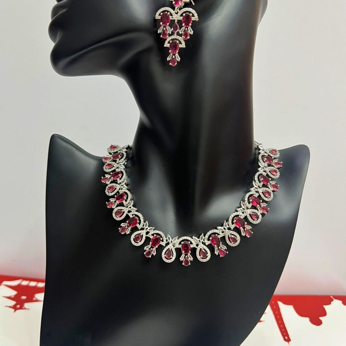 Regal Ruby Cluster American Diamond Set – Boutique Nepal