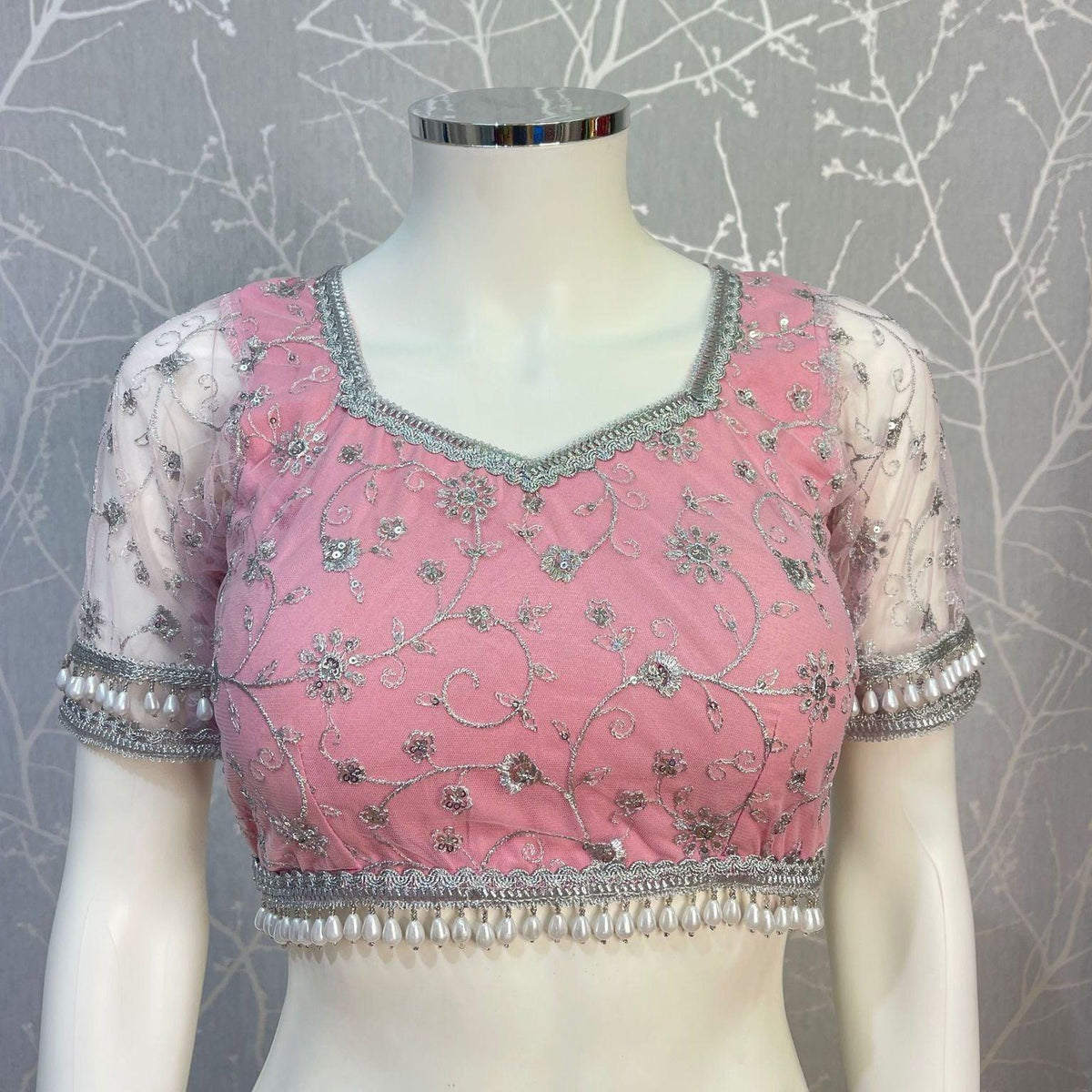 Elevate Your Style with our Baby Pink Net Blouse for Saree – Boutique Nepal