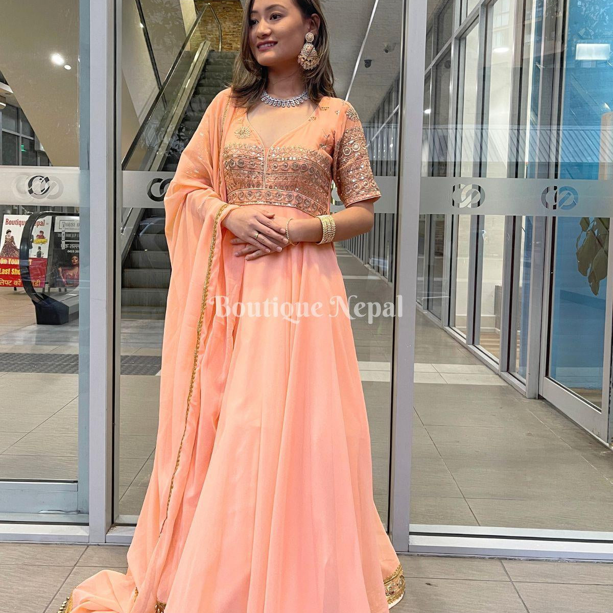 Peach Designer Gown – Boutique Nepal