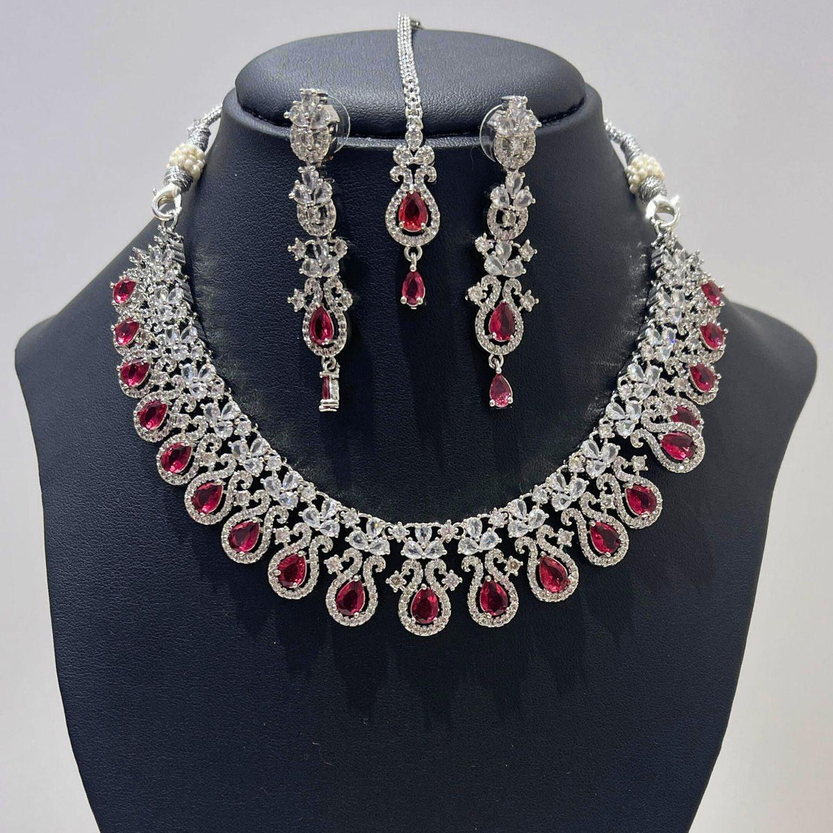 Ruby Pink American Diamond Necklace Set – Boutique Nepal