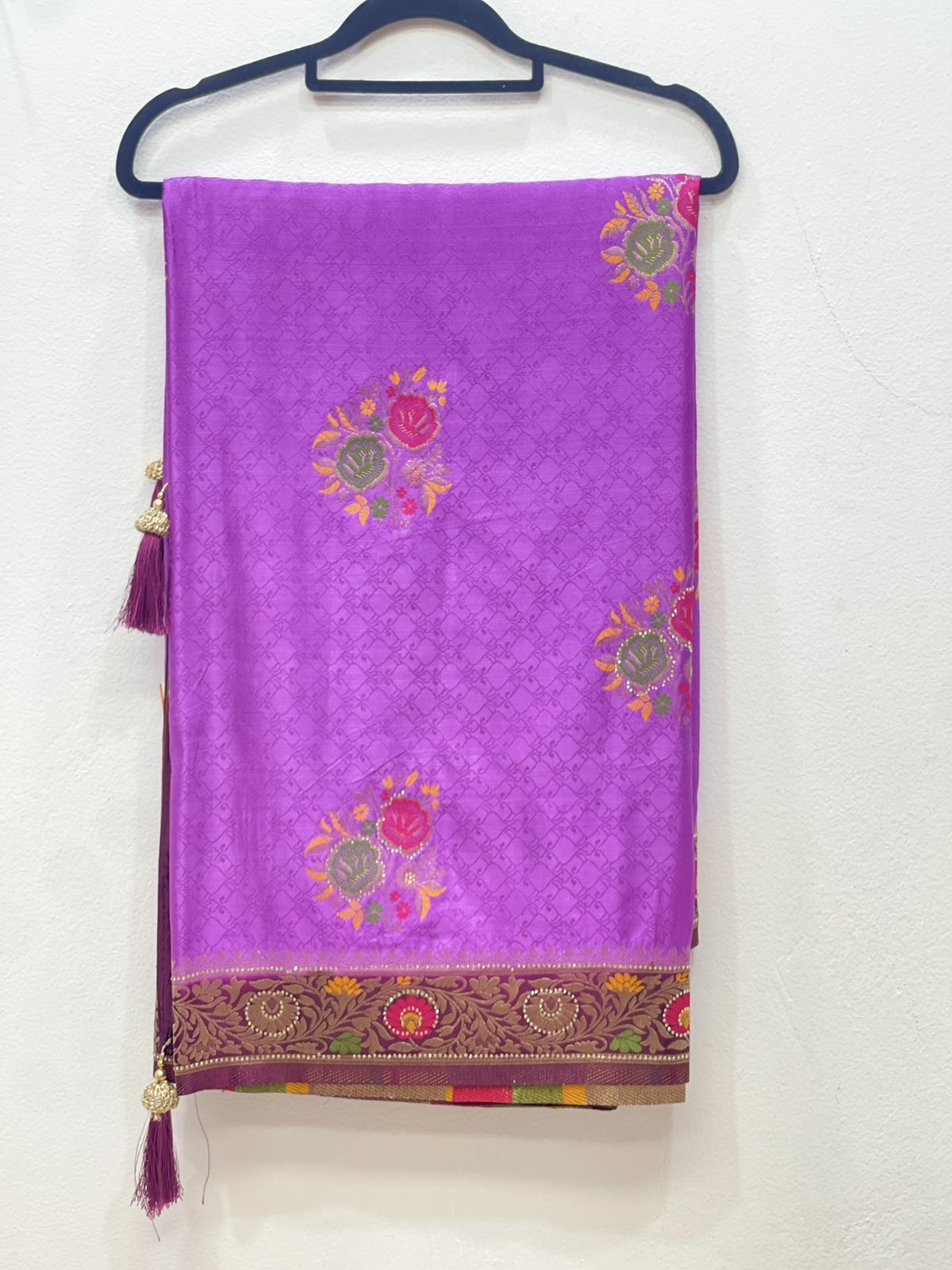 Silk Saree With Floral Design – Boutique Nepal